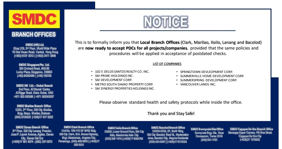 PDC Payment - SMDC International